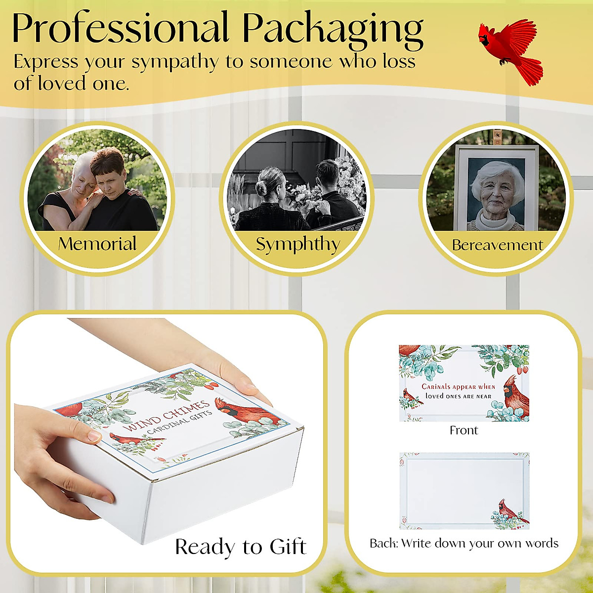 Memorial Wind Chimes for Outside,Cardinal Wind Chimes for Loss of Loved One,Sympathy Wind Chimes,Memorial Gifts for Loss of Mother,Sympathy Gifts for Loss of Dad,Windchimes in Memory of a Loved One