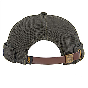 Breathable Docker Beanie Hat Adjustable Leather Buckle Vintage Style Brimless Cuff Watch Cap (21.6-23.6" Head Circumference, DarkGreen)