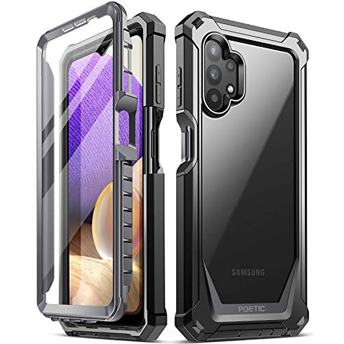 Poetic Guardian Series Case Designed for Samsung Galaxy A32 5G, Full-Body Hybrid Shockproof Bumper Clear Protective Cover Case, Built-in Screen Protector, Black/Clear