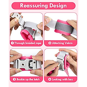 Lehoo Castle Anti Lost Wrist Link for Toddlers, 4.9ft Toddler Harness with Key Lock, Reflective Toddler Wrist Leash, Child Leash Harness, Leash for Kids (Pink)