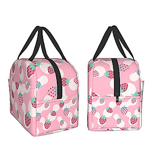 Insulated Lunch Bag Reusable Lunch Box, Cooler Lunch Tote Bag With Front Pocket for Women Men Picnic Office Work, Simple Strawberry Print