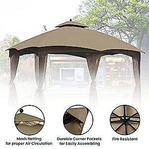 OLILAWN Outdoor Gazebo Replacement Canopy Top, 10' x 12' Double-Tier Gazebo Roof Cover with Air Vent, Heavy Duty Canopy Roof Gazebo Top for Lowe's Allen Roth Gazebo 10x12#GF-12S004B-1, Khaki