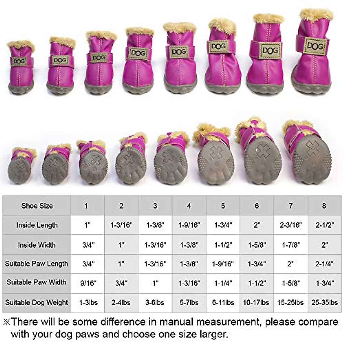 WINSOON Dog Australia Boots Pet Antiskid Shoes Winter Warm Skidproof Sneakers Paw Protectors 4 Pcs Set (Size 2, Pink)