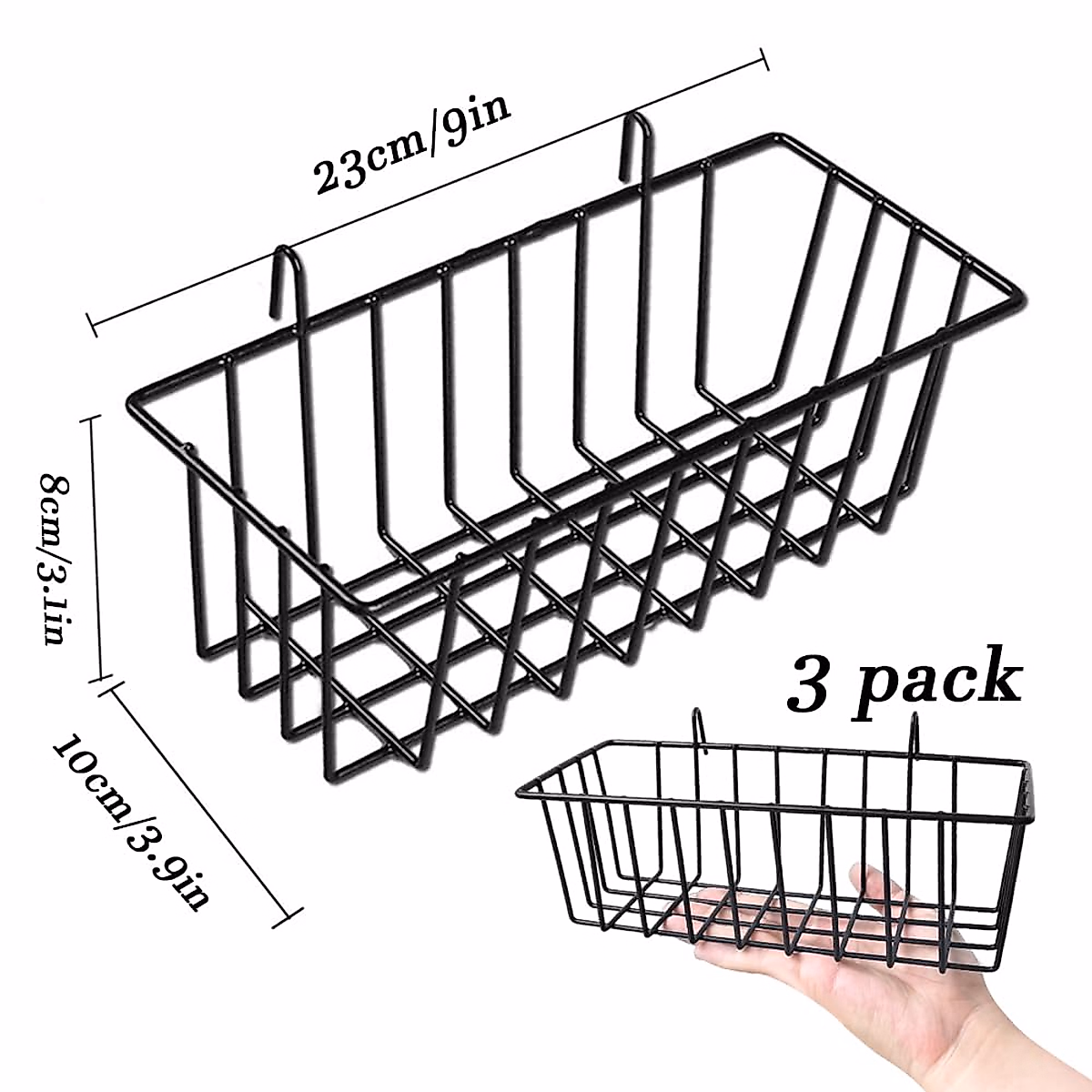 3 Pack Wall Grid Panel Hanging Wire Basket,Wall Storage and Display Basket,Grid Wall Storage Basket for Kitchen,Home Decor Supplies,Black