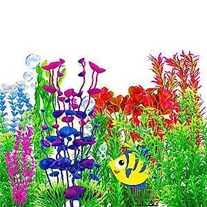 CousDUoBe 30 Pack Artificial Aquarium Plants, Full Set of Fish Tank Decorations, Various Sizes, Perfect Match ( 5.2 "-15.7" ) (30 Pack)