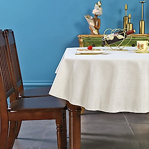 Oval Solid Linen Tablecloth Farmhouse Rustic Beige Table Cloth Wrinkle Free Fabric Table Cover for Tabletop Kitchen Dinning Party Home Decor 60 x 84 Inch