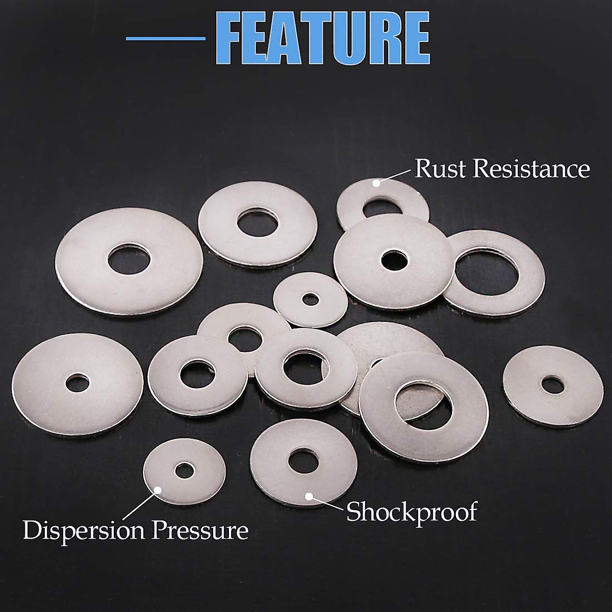 Glarks 175Pcs 304 Stainless Steel Large Penny Fender Washers Assortment Set-M3, M4, M5, M6, M8, M10, M12