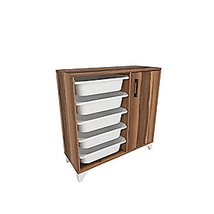 Comfyt Dresser Closet Organizer and Storage Bins Drawer Toy Storage Bathroom Office Kitchen Pantry Organizer Garage Organization Chest Shelves Shoe Cabinet Rack Bookshelf (Walnut 5 Basket with Door)