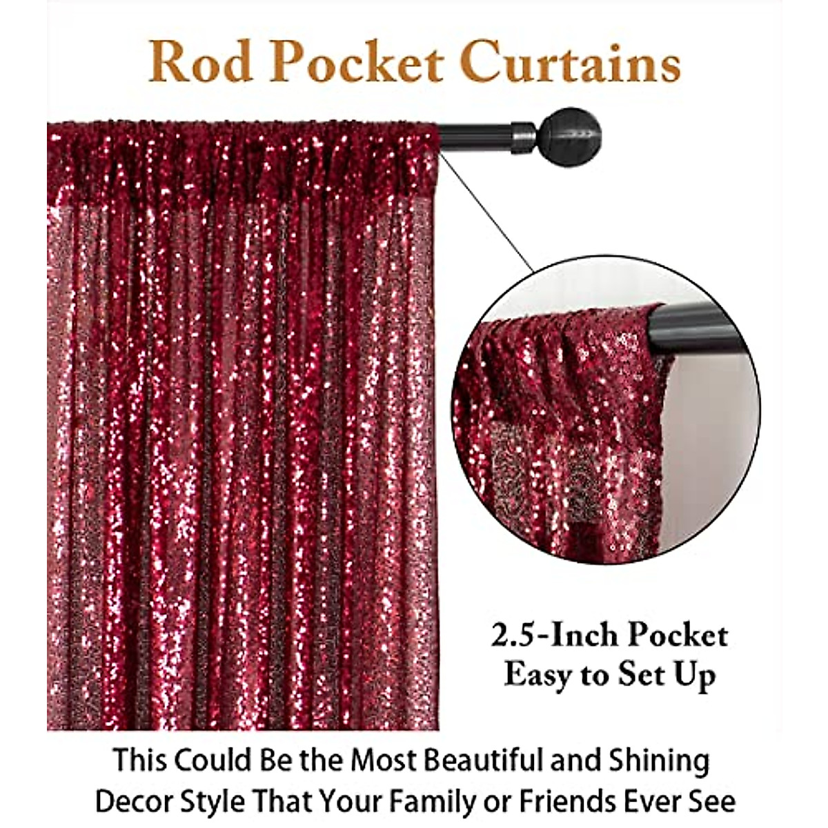Sequin Curtains 2 Panels Burgundy 2FTx8FT Sequin Photo Backdrop Burgundy Sequin Backdrop Curtain Pack of 2-190222E
