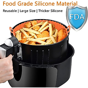 Large 8 Inch 2 Pack Air Fryer Silicone Liners Pot, Round Silicone Air Fryer Basket Baking Tray, Apply to 3.2-6.5 QT Airfryer, Reusable Cooking Oven Insert Accessories(Orange and Gray)