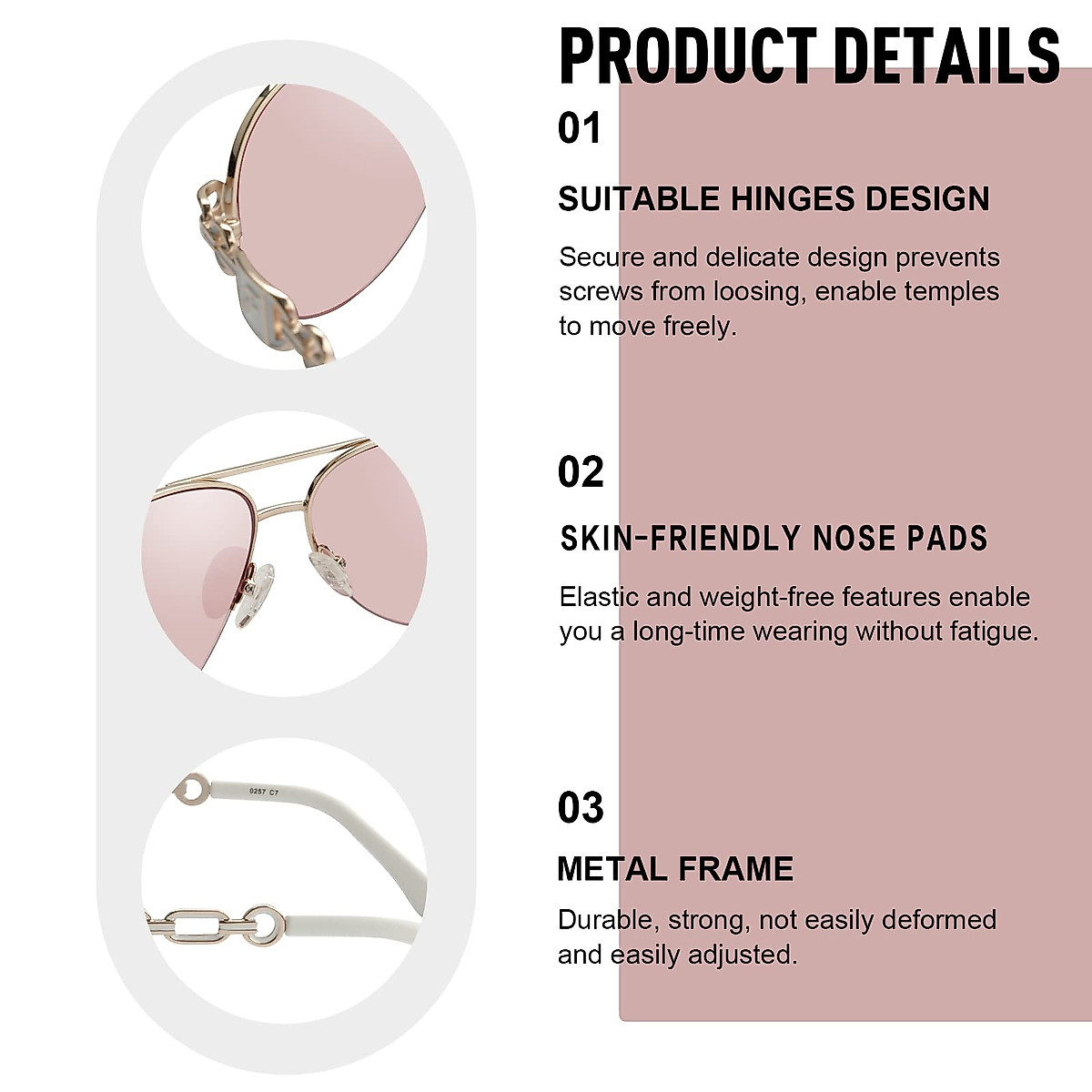 FONHCOO Aviator Sunglasses for Women Men Oversized Metal Frame UV400 Mirrored Sunglasses (pink&white)