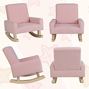 HOMGX Kids Rocking Chair, Toddler Couch with Solid Wood Base & Non-Slip Pads, Durable Linen Fabric Toddlers Sofa, Children Rocker Armchair in Playroom, Nursery, Bedroom