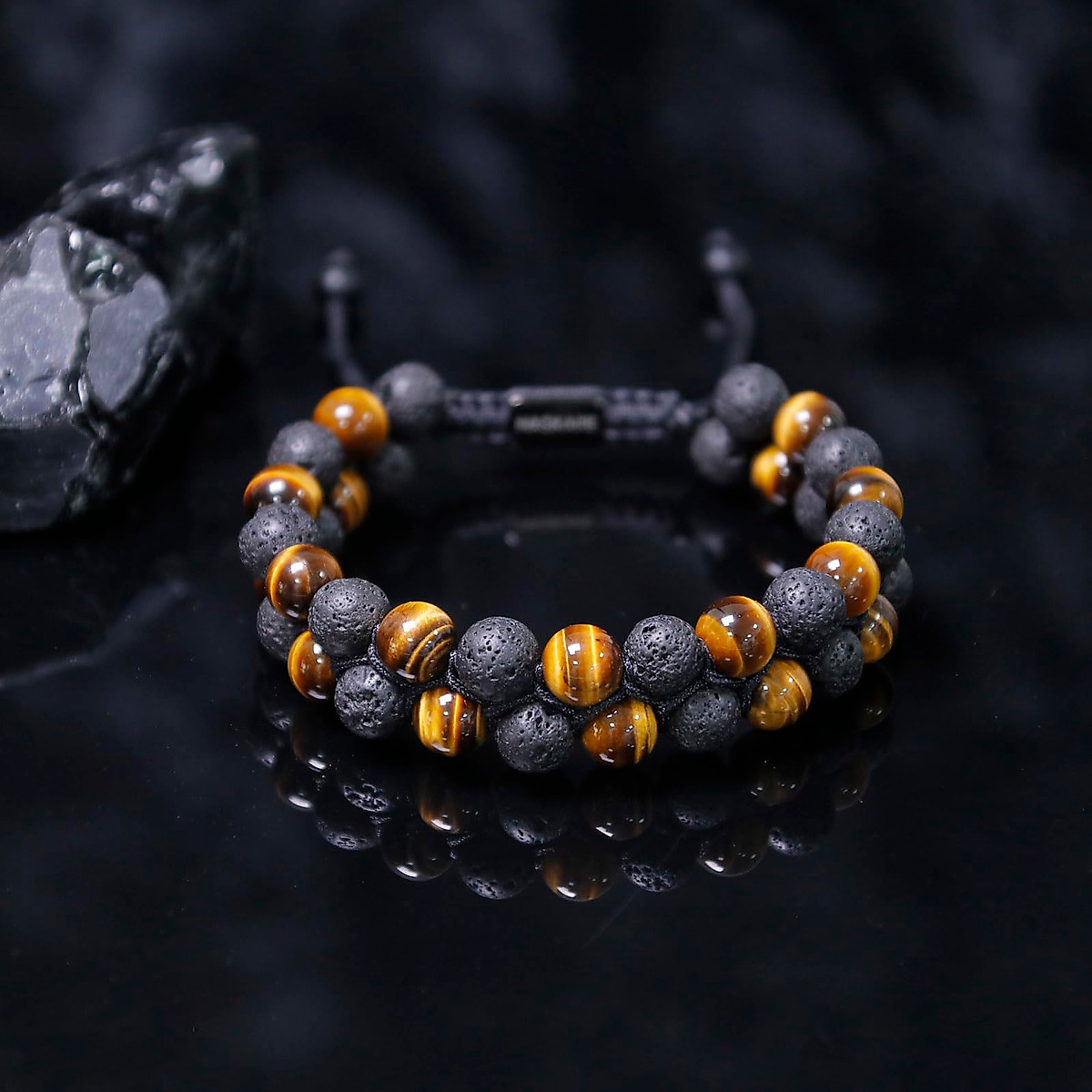 Tiger Eye Bracelet for Men, HASKARE Premium Tiger Eye Beads Bracelet Lava Stone Bracelet, Handmade Double Protection Crystal Bracelet Mens Jewelry Father Christmas Gift for Energy Protection