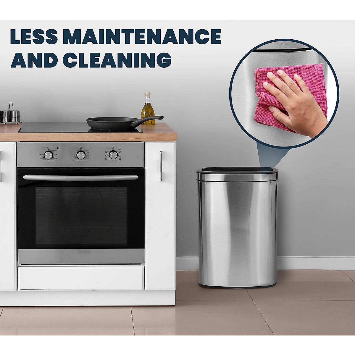 Alpine Industries 40 L / 10.5 Gal Stainless Steel Slim Open Trash Can - Compact Garbage Bin - Wide Access Top Slender Durable Receptacle with Sturdy Plastic Liner