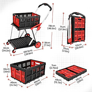 Multi Use Functional Collapsible Carts, Shopping Cart with Storage Crate, Mobile Folding Trolley, Portable Folding Cart, Shopping Cart Folding Trolley for Home, Groceries