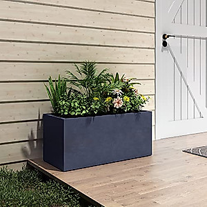Kante 31.1" L Long Rectangular Concrete Planter, Large Outdoor Indoor Garden Pots with Drainage Hole and Rubber Plug, Charcoal
