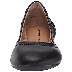 Amazon Essentials Women's Belice Ballet Flat, Black Faux Leather, 10.5 Wide