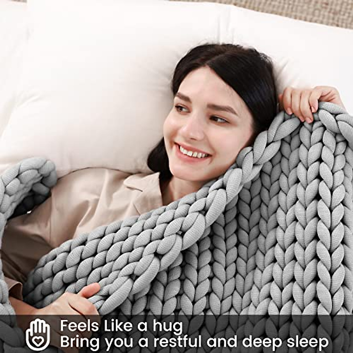 ZonLi Knitted Weighted Blanket 15 pounds (Light Grey, 48''x72''), Cooling Chunky Knit Weighted Blanket Twin Size, Handmade Cozy Home Decor for Sofa Bed