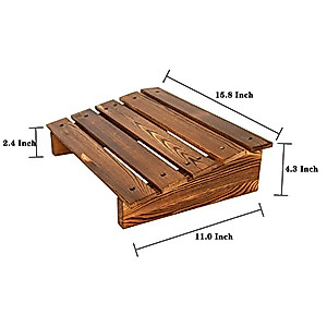OwlGift 15-Inch Rustic Ergonomic Foot Stool for Under Desk at Work, Solid Brown Wood Footrest W/ Tilted Design, Angled Posture Support Stool W/ Slatted Design for Home, Office Chairs, PC Gaming
