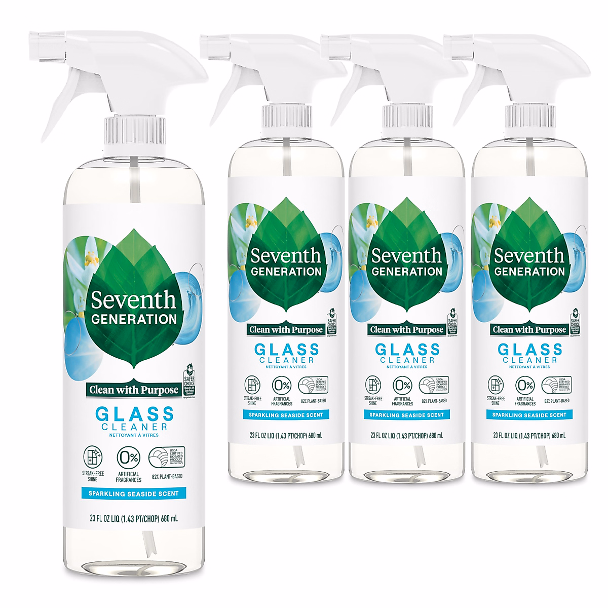 Seventh Generation Glass Cleaner, Biodegradable Formula, Sparkling Seaside Scent, 23 oz (Pack of 4)
