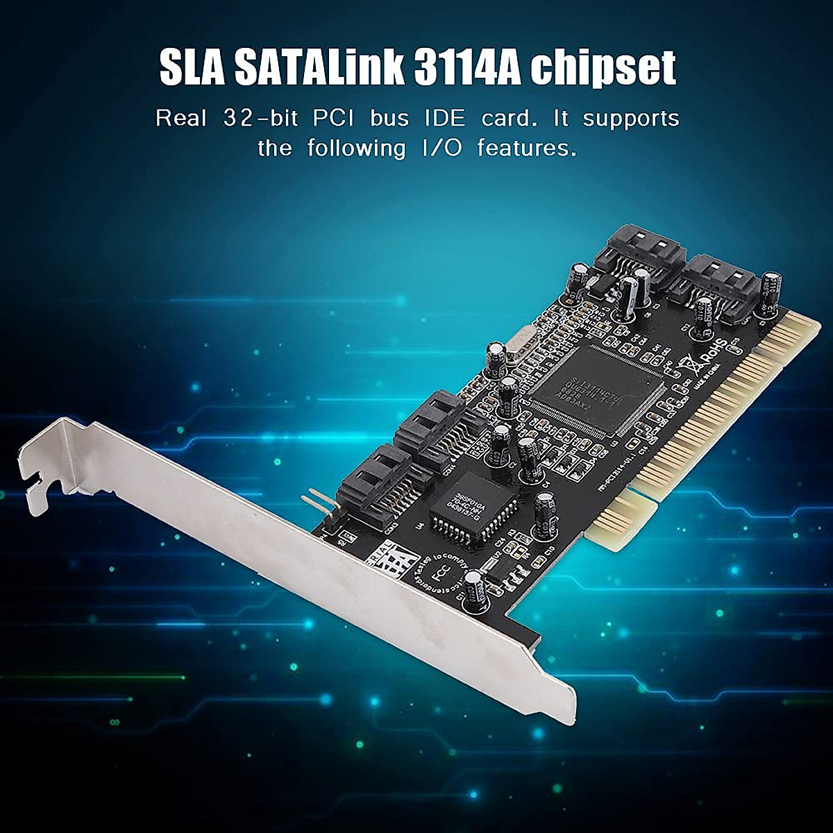 ASHATA PCI 16X to 4-Port SATA Riser Card,5Gbps Sil3114 Master SATA PCI 4 Port Expansion Card,PCI SATA Controller Expansion Card for 98SE/ME/NT4.0/2000/XP/7/Vista and Linux.