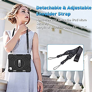 SUPFIVES Case for iPad Air 5th Generation 10.9 Inch 2022: Military Grade Silicone Protective Cover for iPad Air 4th Gen/iPad Pro 11 with Pencil Holder+ Rotating Stand+ Handle+ Shoulder Strap(Black)