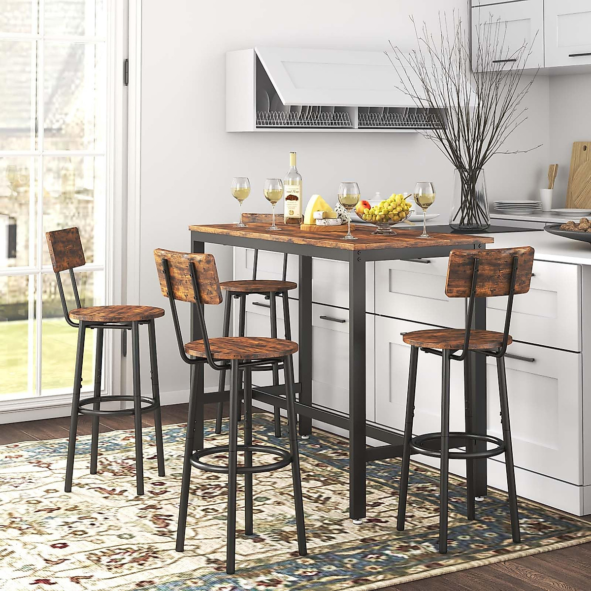 DUNTRKDU 5 PCS Dining Table Set, Modern Kitchen Table and Chairs for 4, Wood Pub Bar Table Set Perfect for Breakfast Nook, Load-Bearing 350 lbs, Small Space Living Room