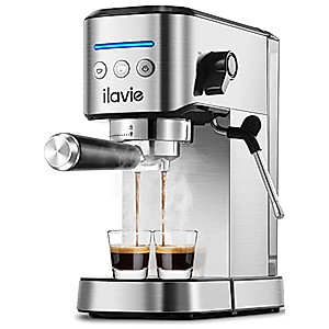 ILAVIE Espresso Coffee Machines with Steamer, 20 Bar Pump Espresso and Cappuccino latte Maker, Espresso Machine Easy to Use for Home Barista, 1350W, Stainless Steel
