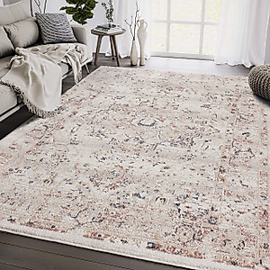 Abani Traditional Cream & Beige Vintage 5'3" X 7'6" Area Rug, Babylon Collection - Oriental Medallion Distressed Rug, Rugs