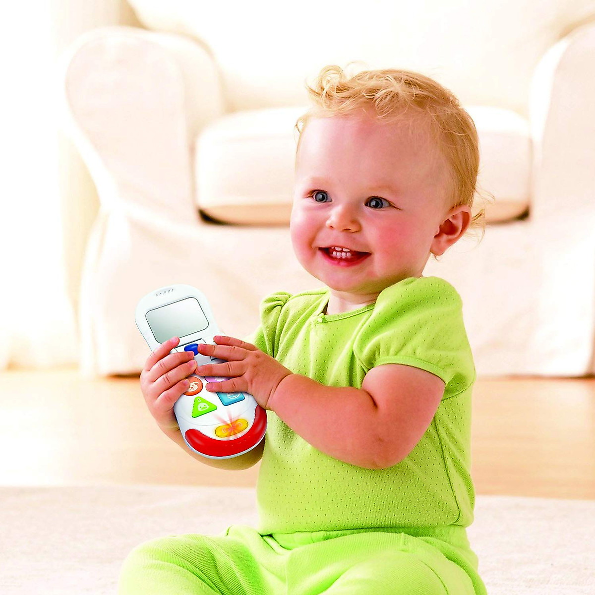 Baby Toy Flip Phone – 4 Interactive Sound and Music Buttons Plus Realistic Ringtone – Includes a Mirror and Fun Light Effects – Smartphone Toy for Babies 3+ Months – ASTM Certified