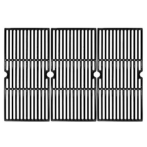 Hongso 19 1/16 x 28 Inch Porcelain Coated Cast Iron Grill Grates Grids Replacement Parts for Brinkmann 810-1750-S, 810-1751-S, 810-3752-F, 810-6570-F, 810-3551-0, Gas Grill Models, Set of 3 (PCB006)