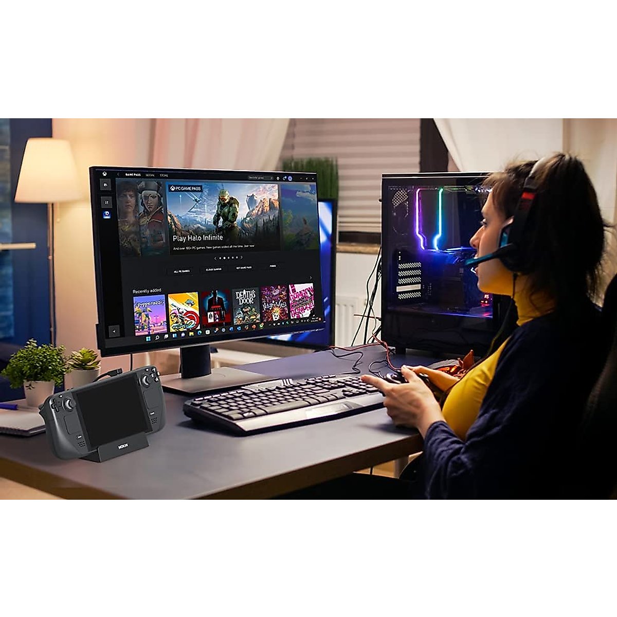 Dual Monitor Docking Station for Steam Deck & ROG Ally, Steam Deck Dock and ROG Ally Dock with 4K 60Hz HDMI & DisplayPort, Gigabit Ethernet, 3*USB3.1 10Gbps Data Port, PD 3.0 Charging Port