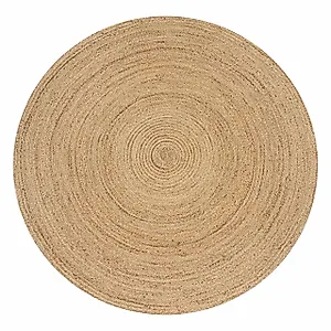THE BEER VALLEY Jute Braided Farmhouse Area Rug, 6' Round - Natural, Hand Woven Boho Reversible Rugs for Living Room, Kitchen, Bedroom - 6 Feet Round