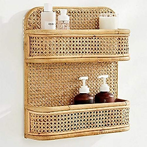 Midoshark Rattan Wall Shelf Two Shelves Floating Shelvs Wall Mounted Wall Decor Accent Wall Shelf (Single-Layer)