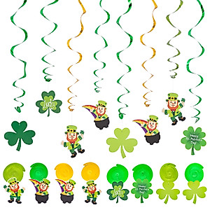 JOYIN St. Patrick's Day Colorful Foil Hanging Swirls with Lucky Irish Green Shamrock and Leprechauns Saint Patricks Pot-O-Gold Centerpiece Tissue St Patricks Poms Party Decorations