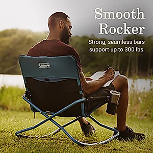Coleman Cross Rocker Outdoor Rocking Chair, Portable Folding Chair with Padded Arms, Cup Holder, and Weather-Resistant Fabric; Supports up to 300lbs