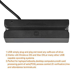 Heitamy MSR90 Magnetic Strip Card Reader 3 Track USB POS Magstripe Credit Card Swipe Reader Mini Swiper for POS System Cashier Registry Cash Register, Plug and Play, Black
