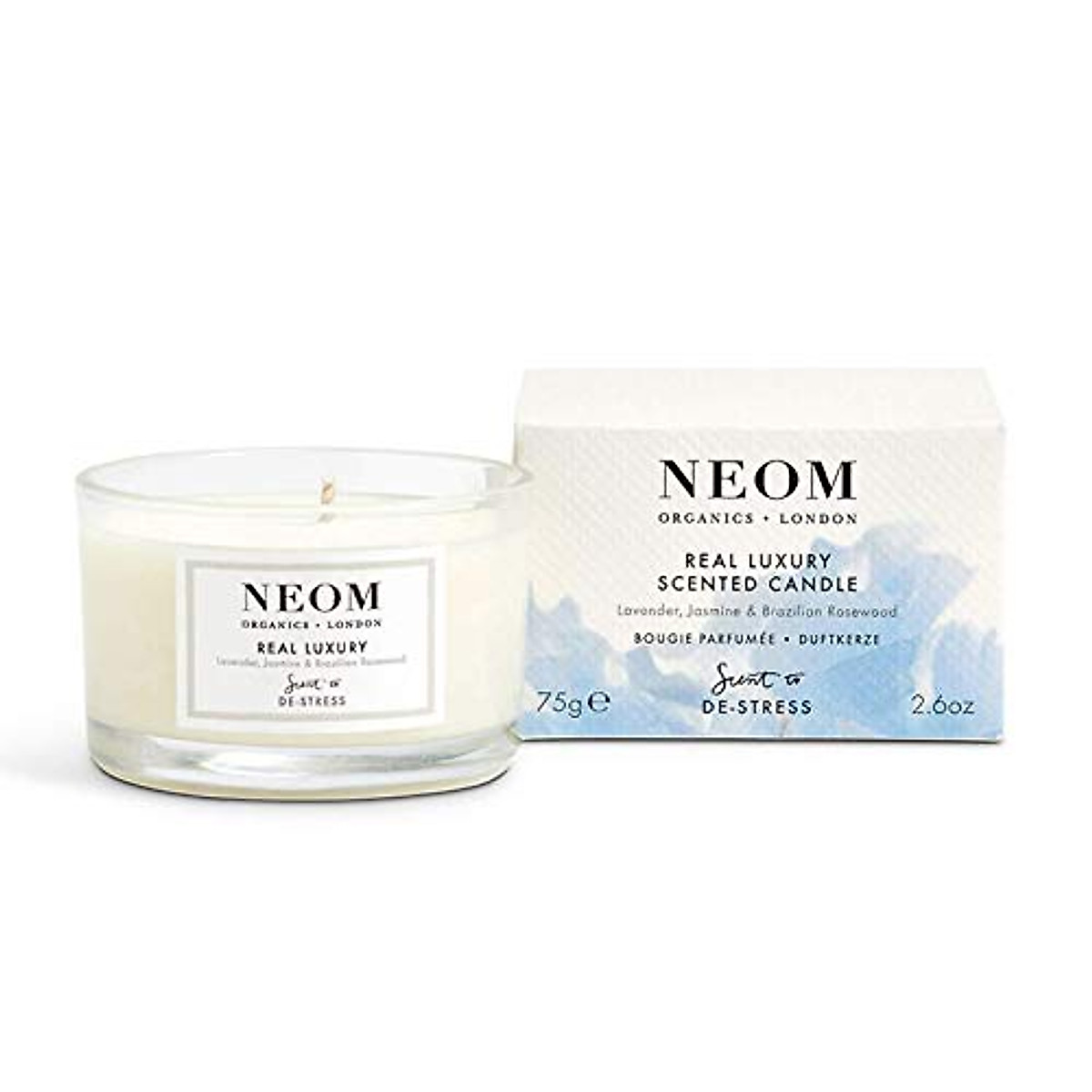 NEOM- Real Luxury Scented Candle, Travel Size | Lavender & Rosewood | Essential Oil Aromatherapy Candle | Scent to De-Stress