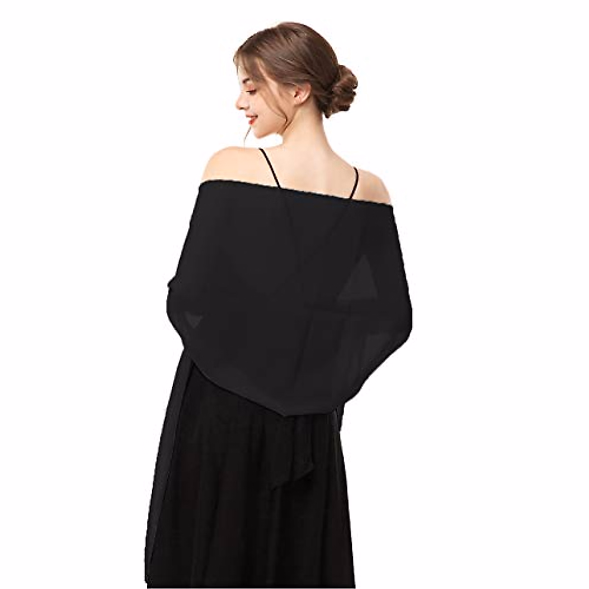 Chiffon Shawls and Wraps for Evening Dresses Women Elegant Soft Scarf Bridal Scarve Wedding Stole(Black(chiffon), One Size)
