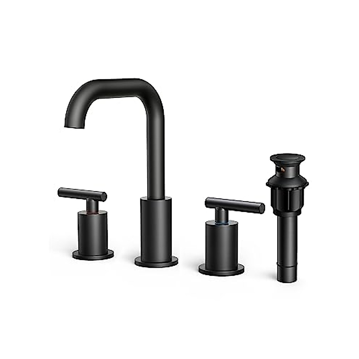 Two Handle Black Bathroom Faucet 3 Hole, FORIOUS Matte Black Faucet Bathroom with Metal Drain, Three Hole Faucet for Bathroom Sink Black, 8 inch Widespread Bathroom Faucet Black, Black Vanity Faucet