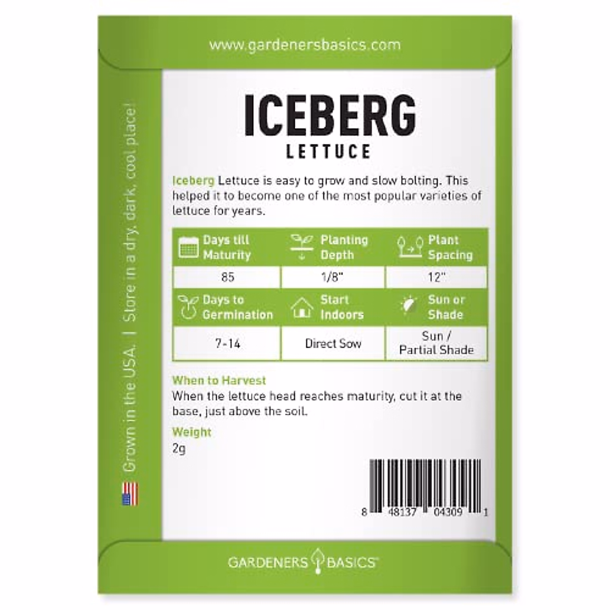 Iceberg Lettuce Seeds for Planting - (Head) Heirloom, Non-GMO Vegetable Variety- 2 Grams Seeds Great for Spring, Summer, Fall, Winter Garden and Hydroponics by Gardeners Basics