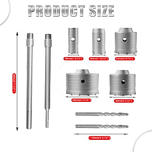 ZKH 9PCS Concrete Hole Saw Kit, Masonry Hole Saw 30 40 65 80 100 MM with 2 Drill Bits and SDS Plus & Max Shank, Hole Saw Set for Concrete Cement Brick Stone Wall Drilling