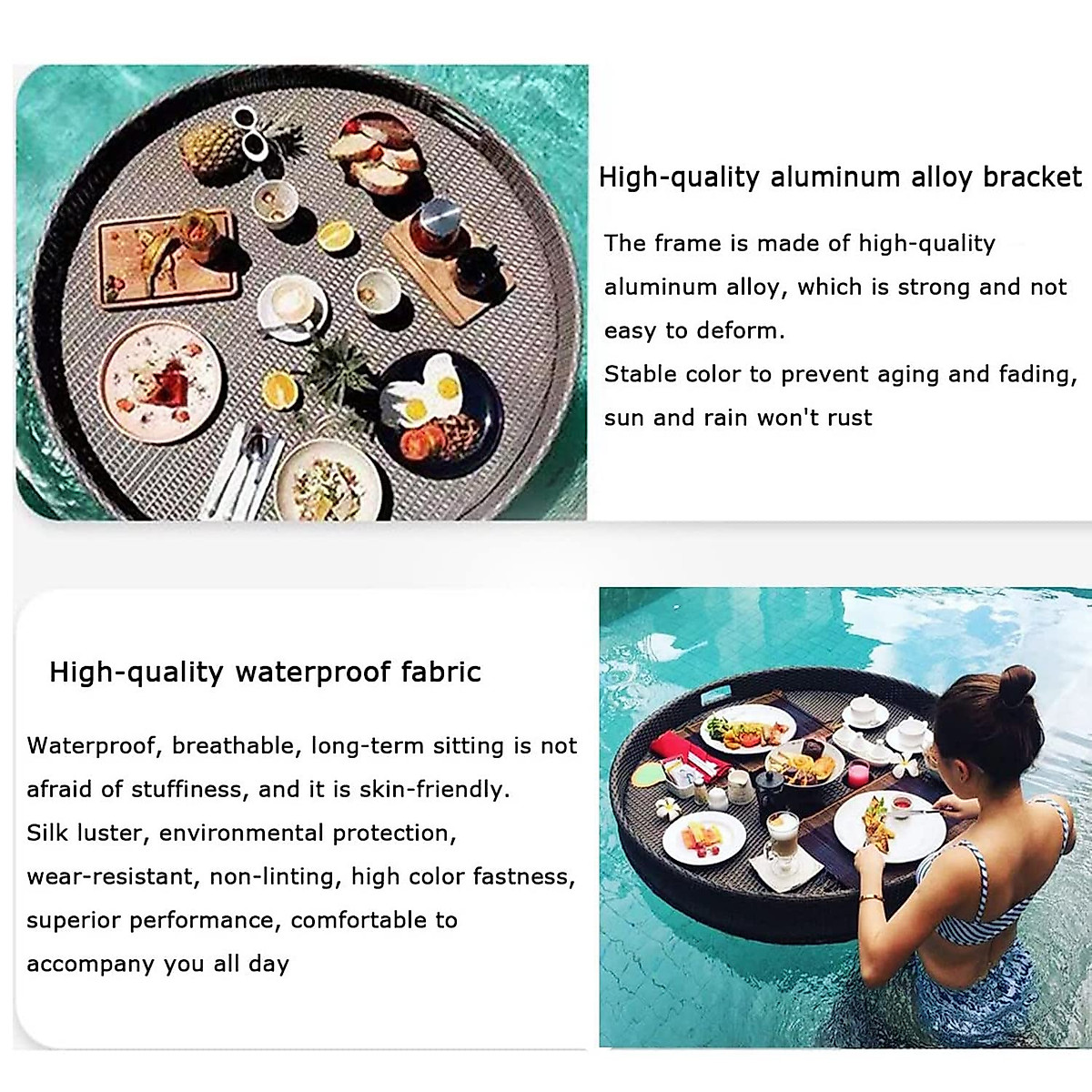 Rattan Woven Serving Tray Food Tray with Handles Luxury Floating Serving Tray Table Swimming Pool Floating Tray for Pool Serving for Wedding Photography Photo Shoot,White-80CM