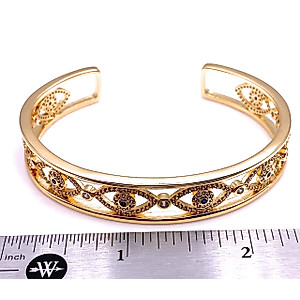 LESLIE BOULES 18K Gold Plated Evil Eye Cuff Bracelet for Women Fashion Jewelry