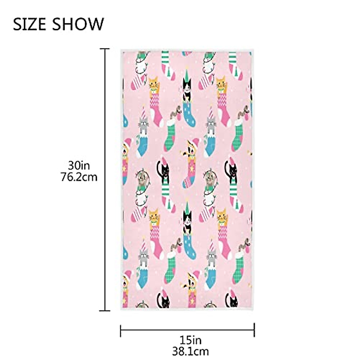KOCOART Christmas Cute Cats in Socks Bath Hand Towels Pink New Year Kitchen Dish Towels Soft Quality Premium Washcloths Guest Fingertip Towel Decor for Bathroom Spa Gym Sport 16x30 in