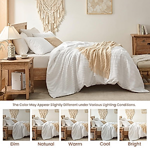 BESTSWEETIE White Duvet Cover Queen Size – Striped Tufted Queen Duvet Cover Set with Zipper Closure, 3pcs Soft Microfiber Boho Duvet Cover Set for All Seasons (Queen, 90”x90”)