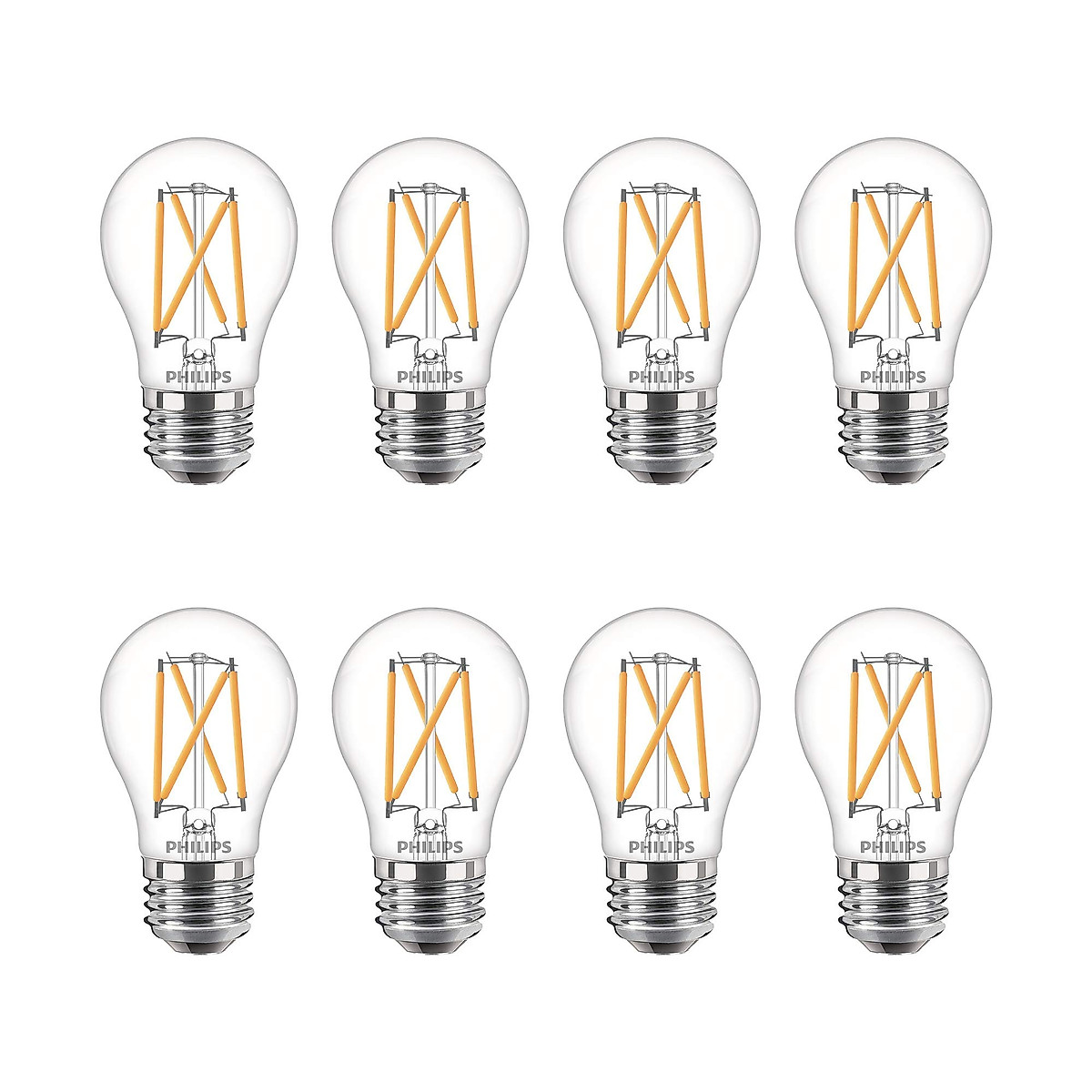 Philips LED Flicker-Free A15 Light Bulb, EyeComfort Technology, Dimmable Warm Glow Effect, 350 Lumen, 2700-2200K, 3.8W=40W, E26, Title 20 Certified, 8-Pack,Soft White