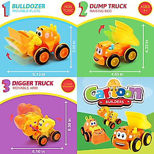 Toys for a 2 Year Old Boy - 3 Friction Powered Trucks for 2+ Year Old Boys, Push & Go Cars Cartoon Construction Vehicle Set - Toddler Boys Toys & Toy Trucks, Play Pull Back Car