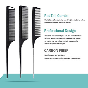 6 Pieces Carbon Fiber Hair Combs Set, General Styling Grooming Comb, Anti Static Heat Resistant Hairdressing Comb, Fine and Wide Tooth Hair Barber Comb, Rat Tail Comb