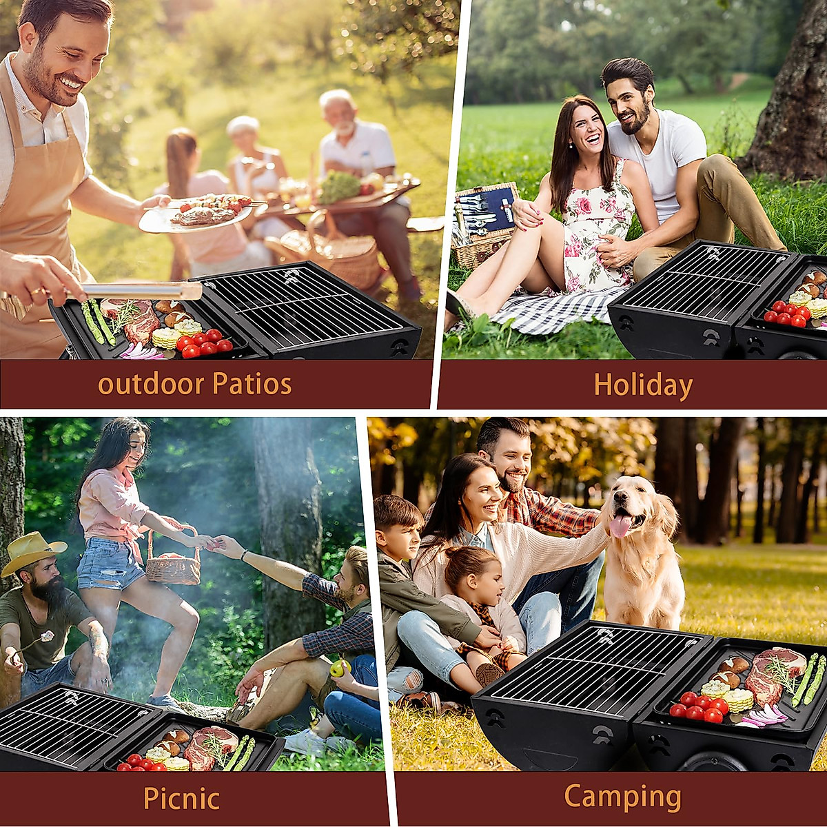 Supernal Portable Charcoal Grill,Tabletop Charcoal Grill,BBQ Grill for Outdoor Cooking Camping,Picnics,Backyard,Balcony-Black,2 Carbon Tank,2 Baking Net,1 Baking Pan
